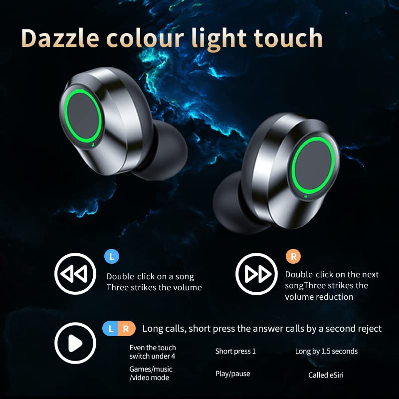 Volt Plus TECH Wireless V5.3 LED Pro Earbuds Compatible with Your GoPro HERO8 Sports IPX3 Bluetooth Water & Sweatproof/Noise Reduction & Quad Mic(Black)
