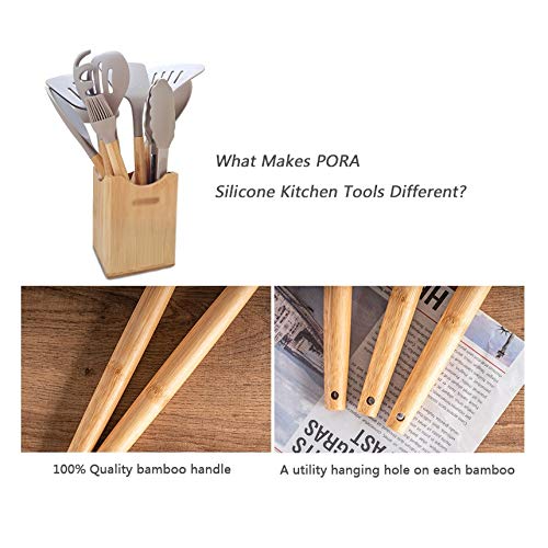 LMMDP 14 Pcs Kitchen Utensils Silicone Cooking Tools Colander Soup Spoon Spatula Brush Pasta Server Egg Beater Food Tongs Kitchen Tools
