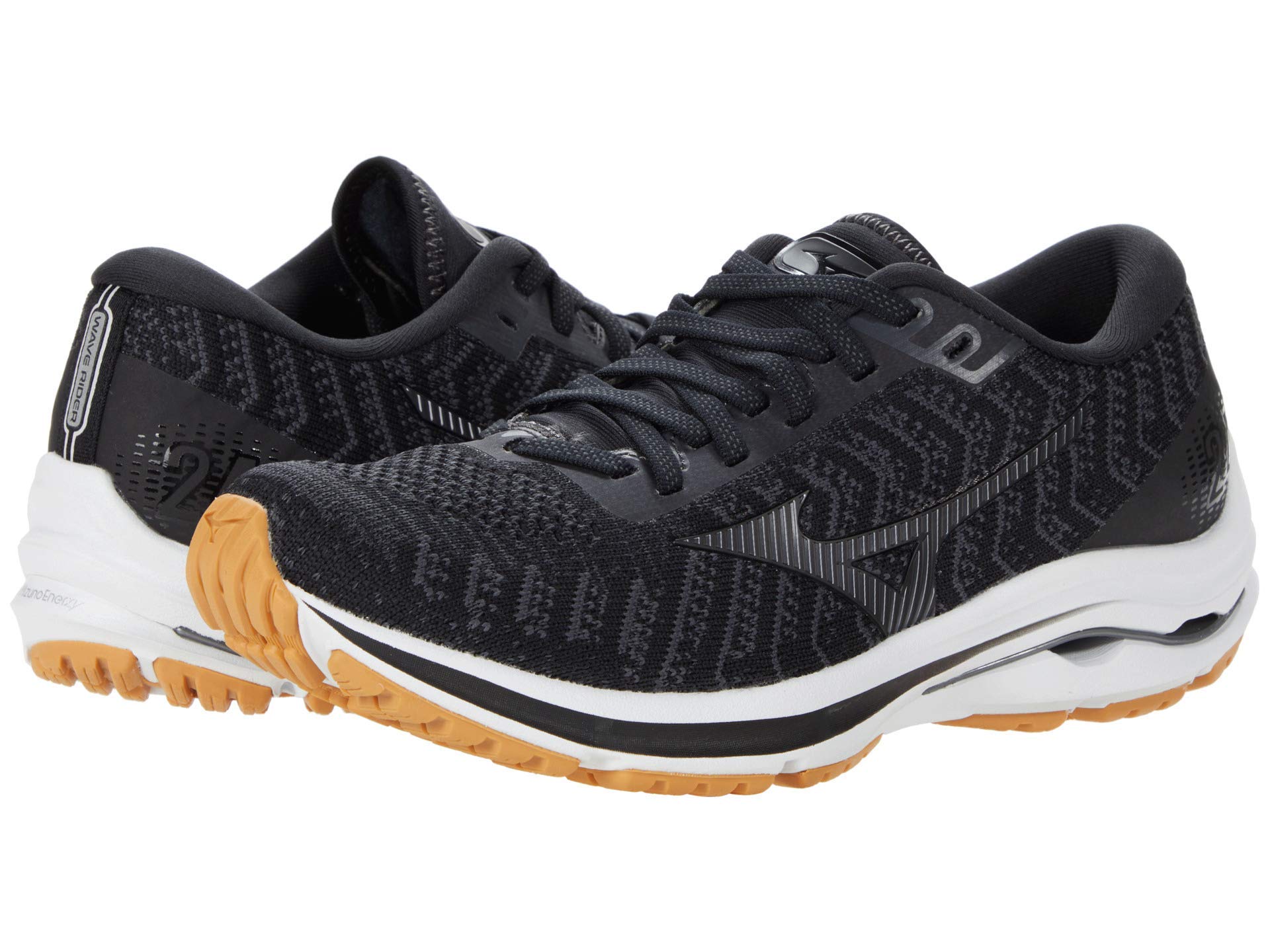 Mizuno Women's Wave Rider 24 WAVEKNIT Running Shoe, black-dark shadow, 8 US