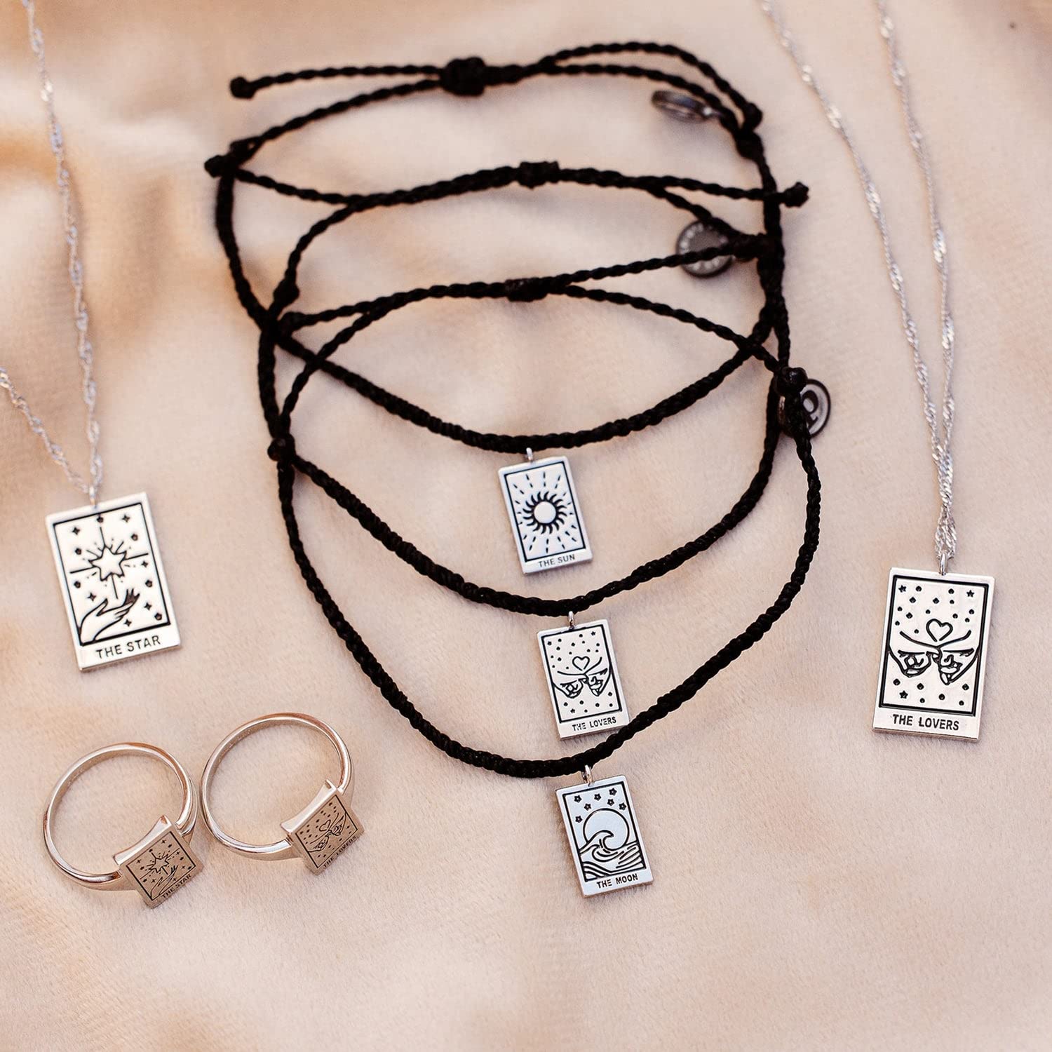 Pura Vida Bracelet Silver Lover Tarot Charm Bracelet - Adjustable Bracelet with Waterproof Band, String Bracelet for Women - Stackable Bracelets, Handmade Braceletss - Black