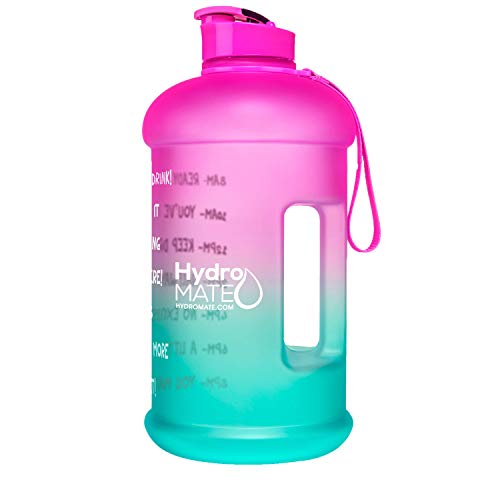 NatureWorks HydroMATE Half Gallon Water Bottle with Times to Drink BPA Free Leak Proof Reusable Jug with Handle 64 oz