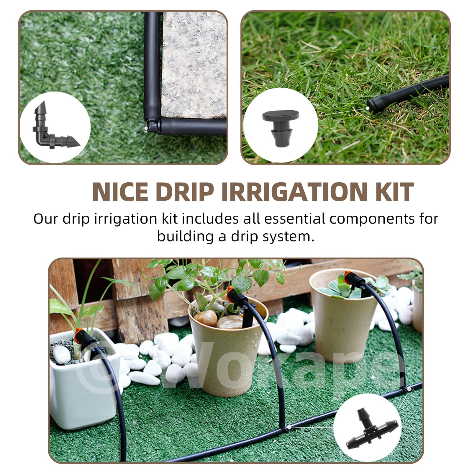 Wokape 240Pcs Drip Irrigation Kit Garden Watering System, Auto Micro Barbed Connectors Irrigation Fittings Kit for Pot Garden Lawn