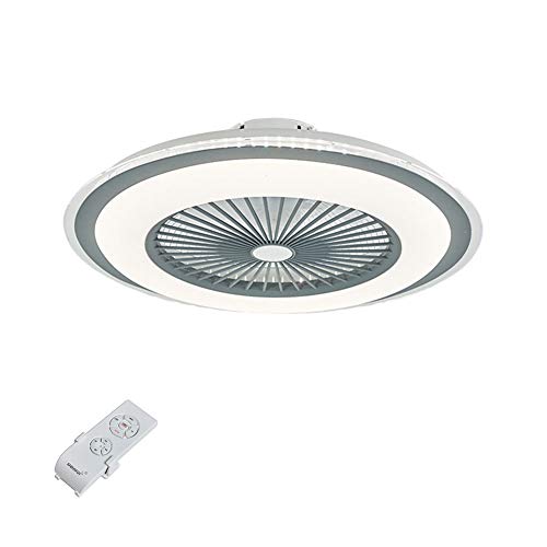 OUKANING Enclosed Ceiling Fan with Lighting,Semi Flush Mount Bladeless LED Fan, Dimmable with Remote Control, Adjustable Wind Speed, Modern Bedroom (Gray)