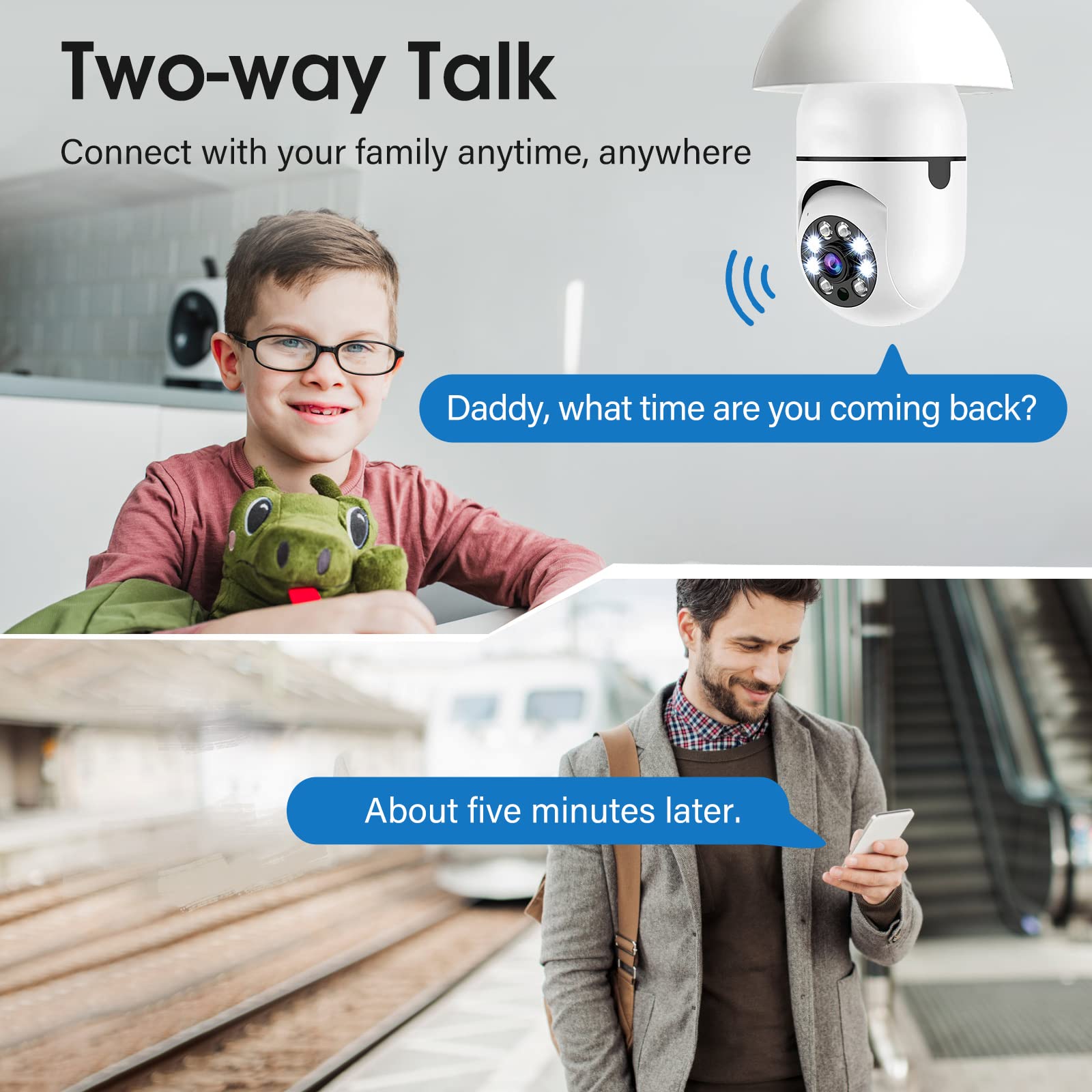 Light Bulb Security Camera Indoor Wireless, 360° Pan/Tilt Panoramic IP Camera, Support 2.4GHz Wi-Fi Surveillance Cam 3MP 1080P HD Night Vision Auto Tracking Alarm Two-Way Audio E27(Not 5GHZ WiFi)