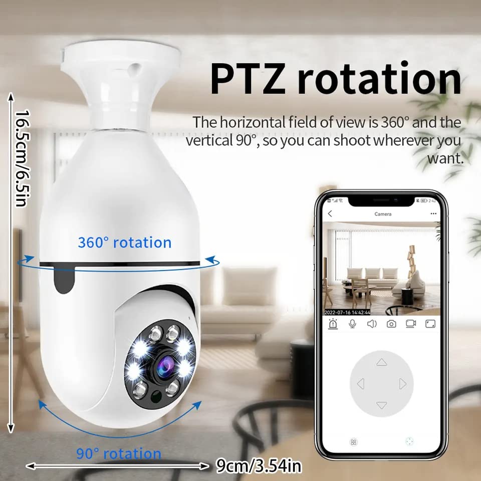 Light Bulb Security Camera Light Socket E27 Lightbulb Camera, 2.4G WiFi Wireless Camera for Home Security with Motion Tracking, Easy Installation, SD and Cloud Storage.