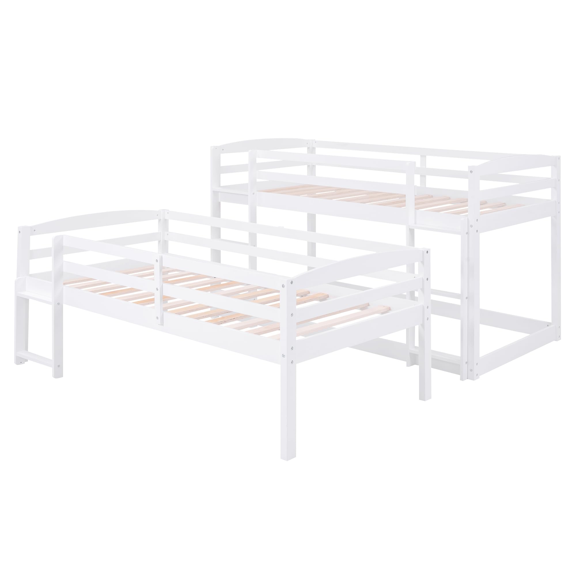 Merax Twin Triple Bunk Bed with Ladders, No Box Spring Needed,for Bedroom and Guestroom, Easily Convertible into One Twin Bed and One Twin over Twin Loft Bed, White