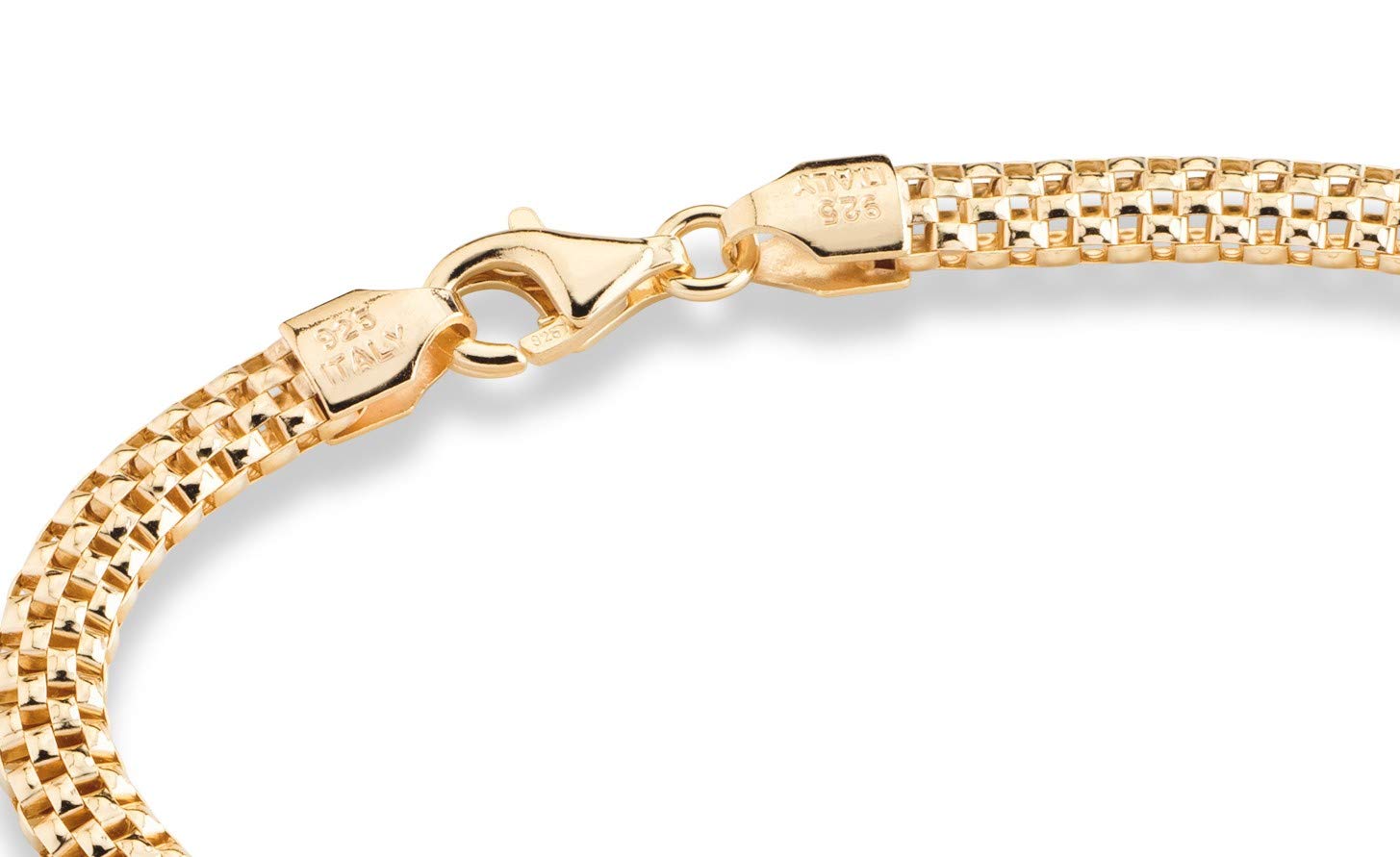 Miabella 18K Gold Over Sterling Silver Italian 4mm Mesh Link Chain Bracelet for Women 925 Italy (7.0 Inches)