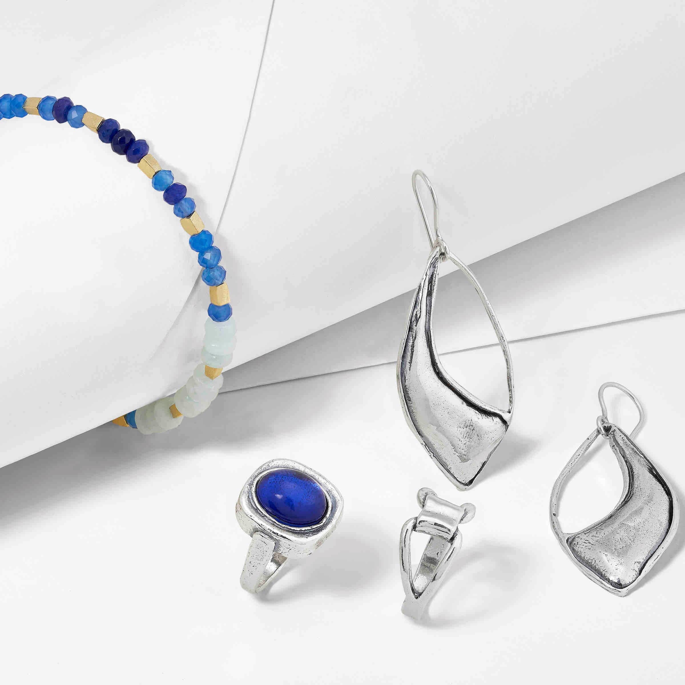 Silpada 'Azure Treasure' Aquamarine, Agate and Jade Bead Bracelet in 14K Yellow Gold-Plated Sterling Silver, 7.5"