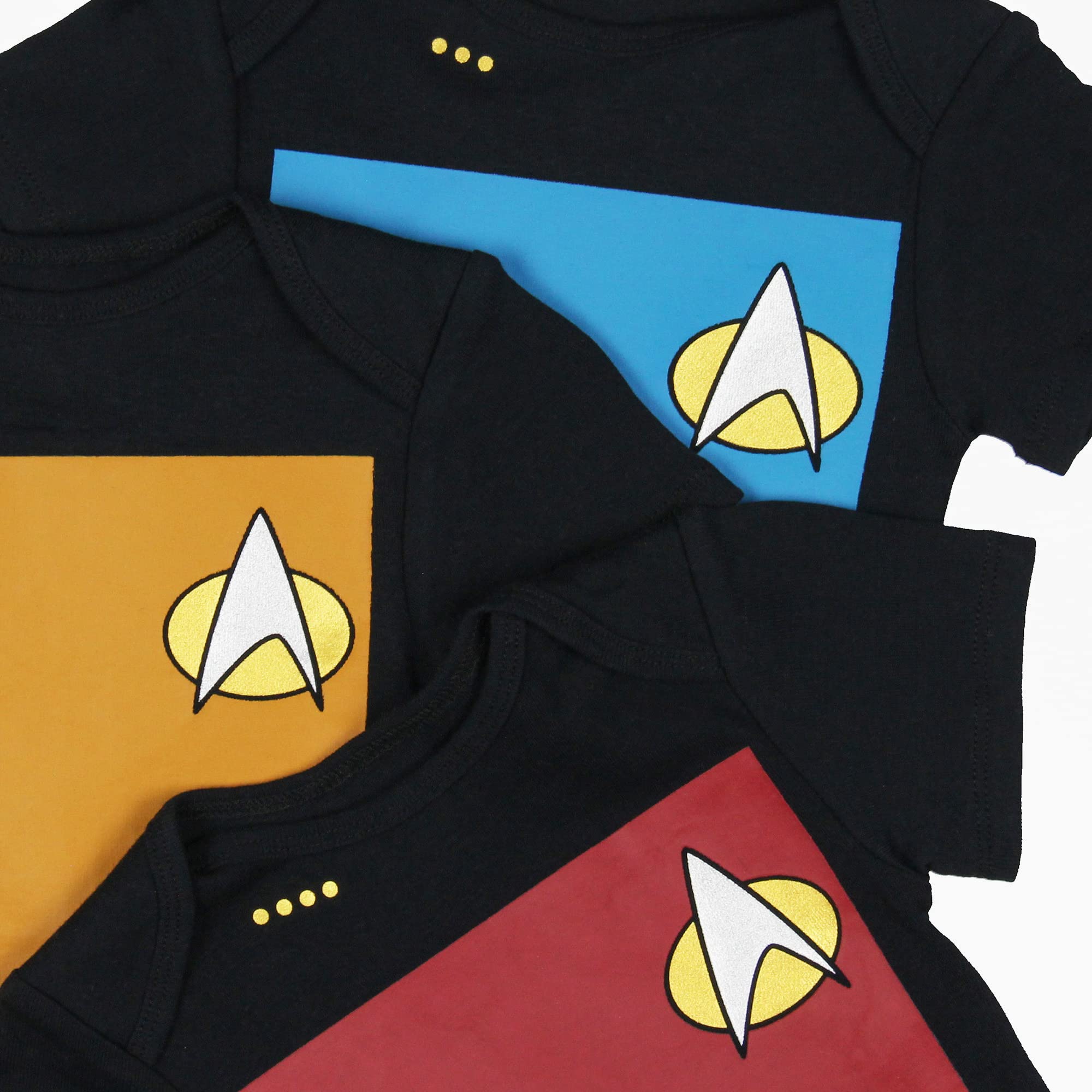 Star Trek: The Next Generation Infant Boys' Primary Colors Crew Uniform Red Gold Blue Sleeper 3 Pack Sleep Pajama (3 Months)