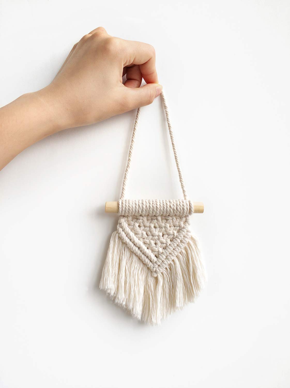 Mkono Mini Macrame Wall Hanging Set of 3 Cute Boho Christmas Tree Decoration Car Ornaments Woven Art Decor for Nursery Bathroom Bedroom Living Room Dorm Home Idea, 3.5''W x 4''H, X-Small