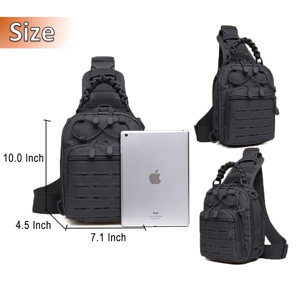 Tactical Shoulder Bag for Men, Military EDC Sling Bag with Molle Systerm for Cycling Hiking Camping Metal Detecting (Black)