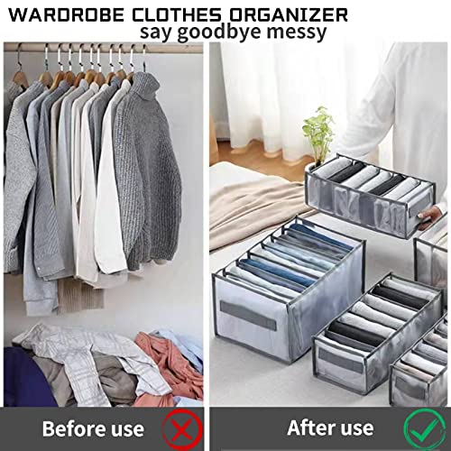 Wardrobe Clothes Organizer, Upgraded Washable Closet Organizers and Storage, Washable Jeans Compartment Storage Box, Foldable Drawer Mesh Separation Box for Jeans, Shirt, Skirt, Legging (2Pcs)