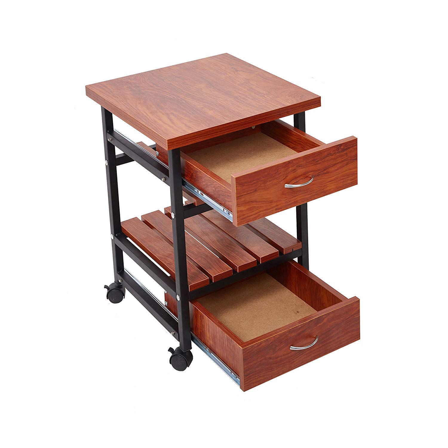Livebest Rolling Wooden End Table Beside Cabinet,Nightstand Dresser Storage Organizer Unit with 2 Drawers for Bedroom Living Room