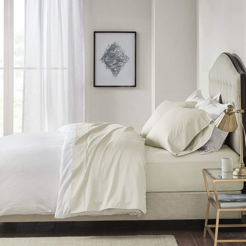 Madison Park 600 Thread Count Luxurious Hypoallergenic Ultra Soft Breathable 100% Pima Cotton 4 Piece Sheet Set, King, Seafoam