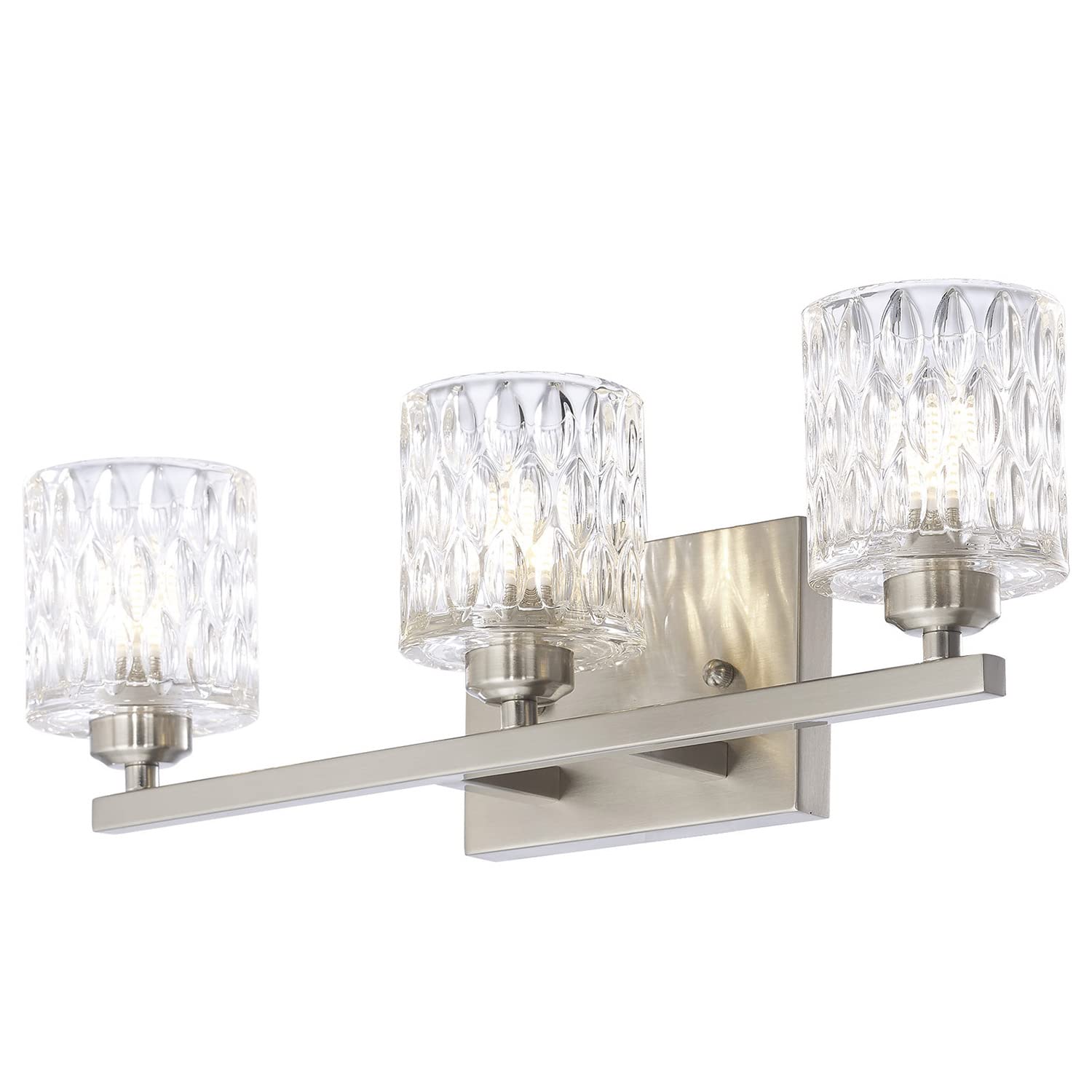 SANTOSTOCK 2 Light Bathroom Light Fixtures, Crystal Glass Vanity Lights Over Mirror, Modern Bath Wall Mounted Lights, Brushed Nickel Wall Light Fixtures(Bulb Excluded)