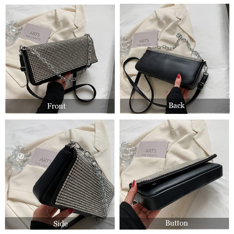 Rhinestone Bag for Women Crystal Glitter Evening Bags with Chain Strap Bling Purse Top Handle Handbag