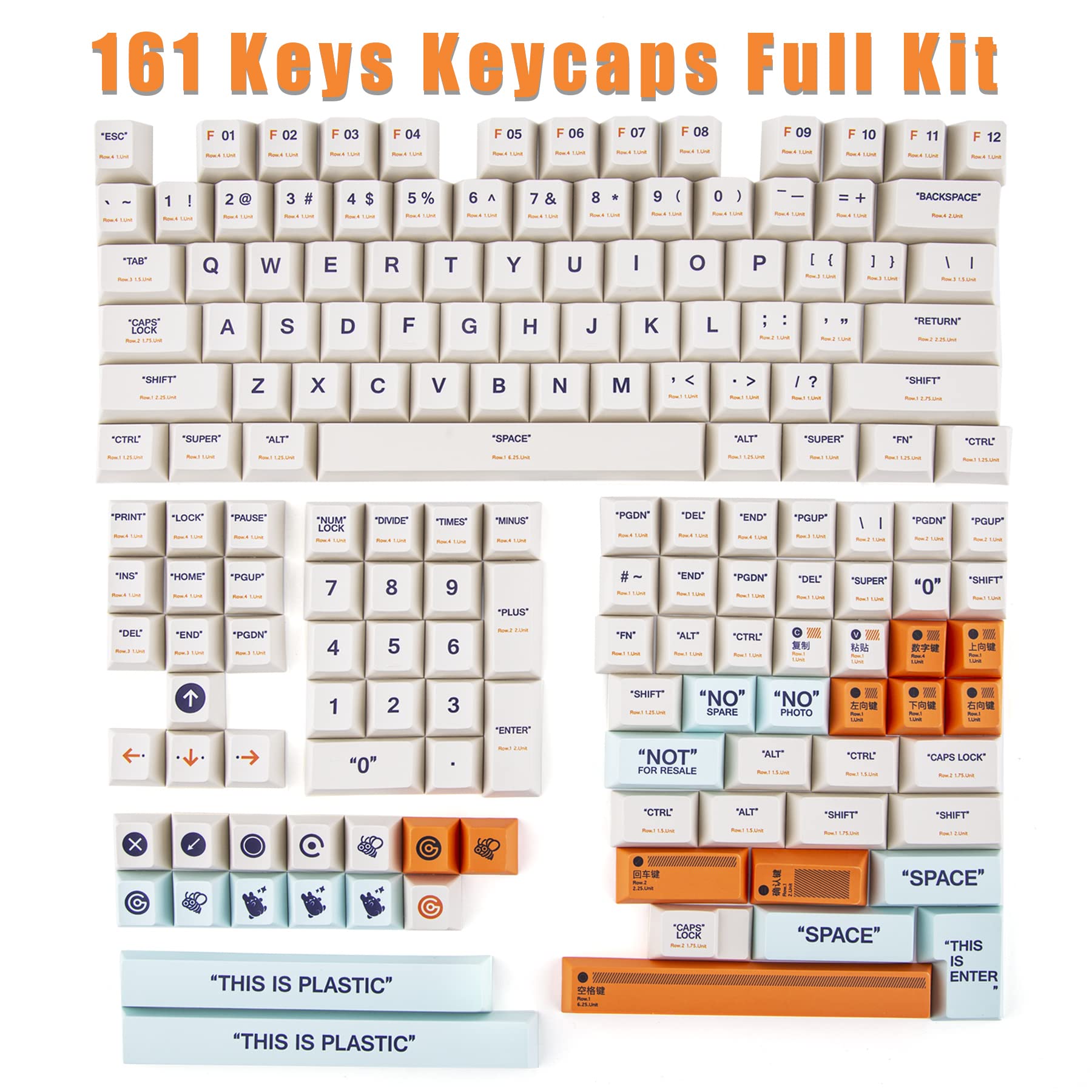 UniCusMech PBT keycap Cherry Profile 161 Keys Dye Sublimation ANSI & ISO Layout Keycap for Mechanical Gaming Keyboard Cherry MX Switch (Plastic)