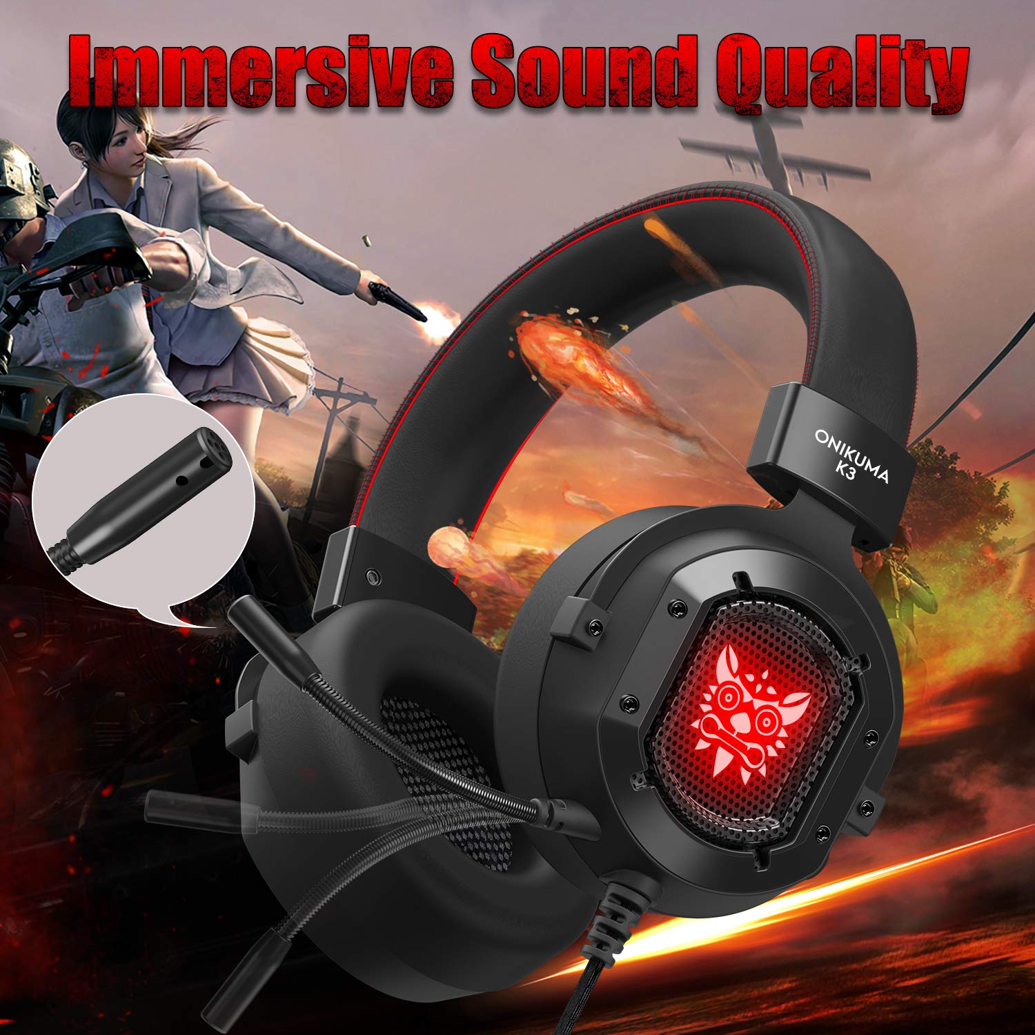 MMUSC Gaming Headset, Stereo Headphones for Laptop, Tablet, PS4, PC, Xbox One Controller, Noise Cancelling Over Ear Headset with Mic, LED Light, Bass Surround
