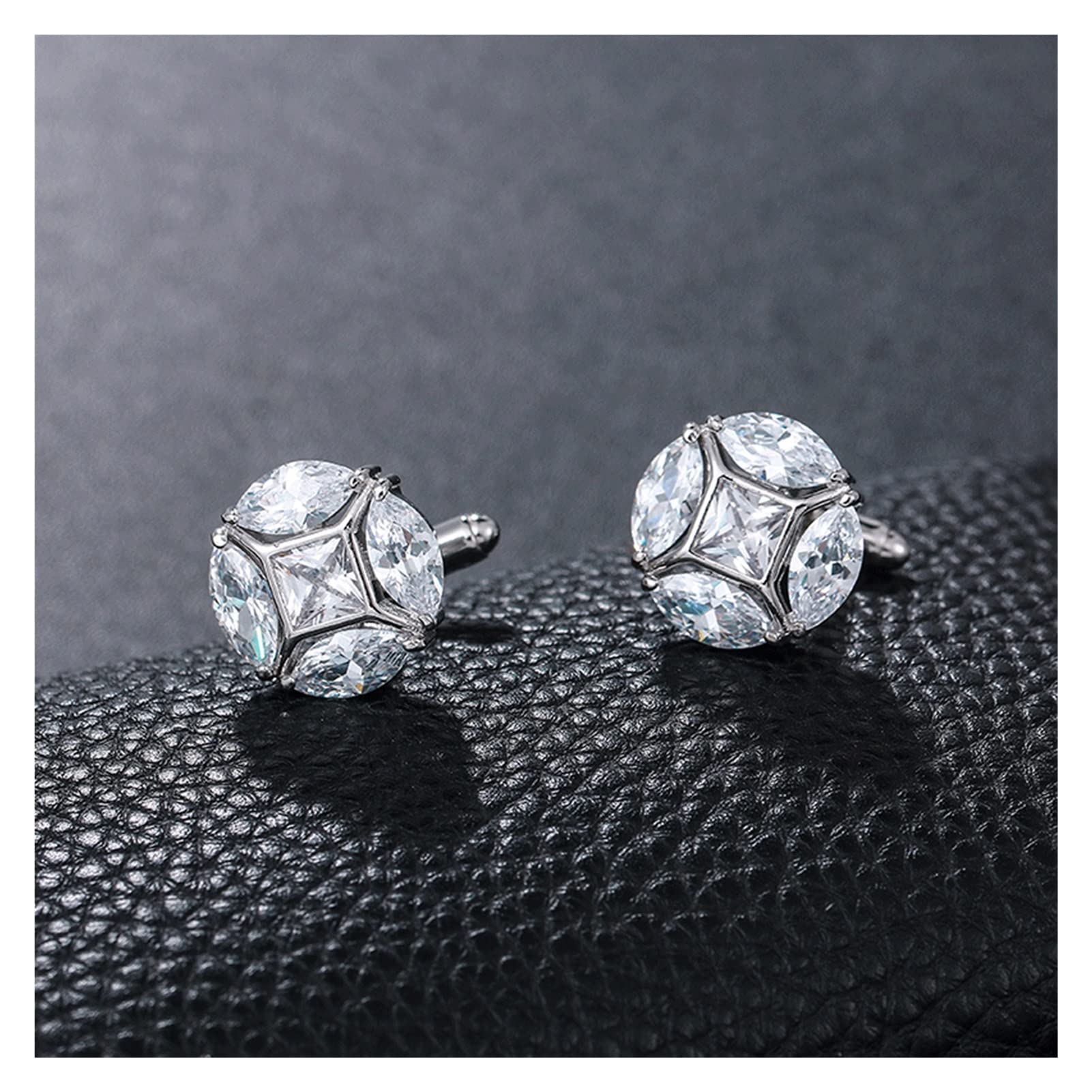 SDFGH Men's Marquise Cut Cubic Crystal Round Cufflinks Crystal Rhinestone Shirt Cuff Button Studs (Color : A, Size