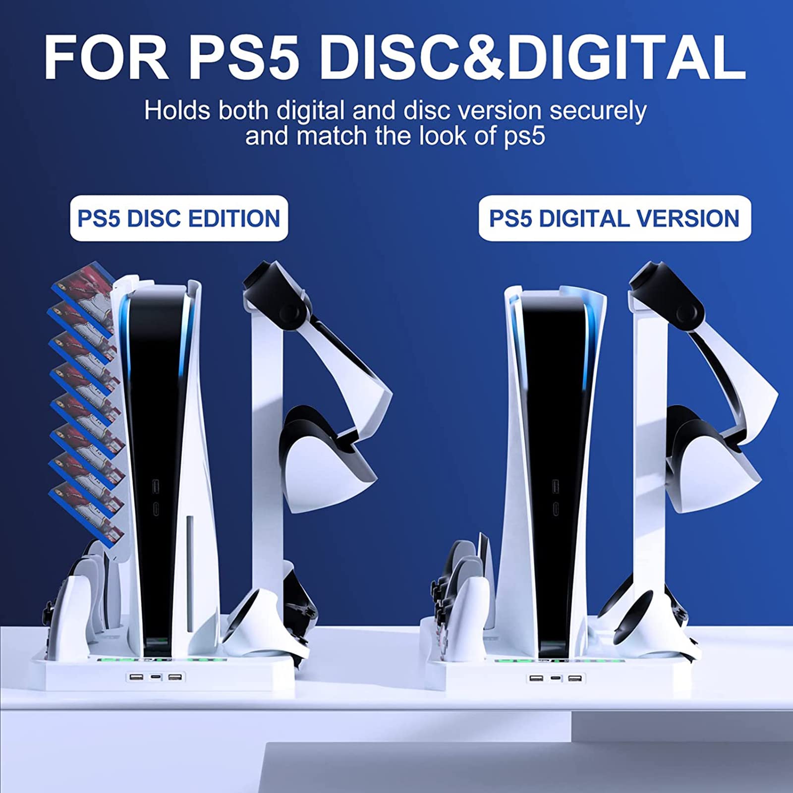 TATACO Controller Charging Station for PSVR 2, [6 in 1] Dock Stand with Cooling Fan for PS5, VR2 PlayStation 5 Console Accessories with LED Light, Gifts for Son