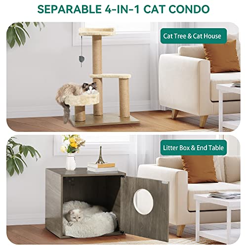 YITAHOME Litter Box Enclosure with Cat Tree, Litter Box Furniture Hidden Furniture, Mordern Cat Tower with Hammock and Scratching Post for Indoor Cats