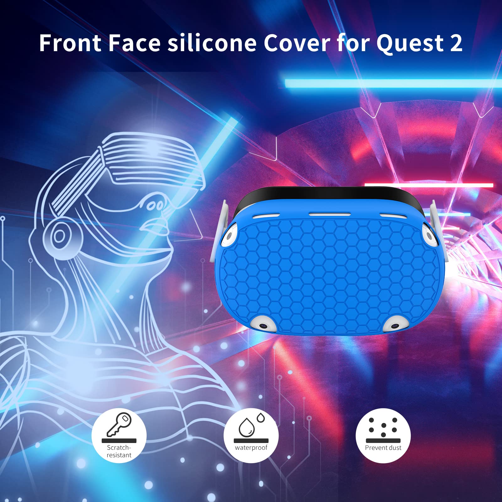 TATAVR VR Headset Protective Cover, Silicone VR Shell Front Face Protector Cover for Quest 2 Anti Scratch Anti Dust Anti Shock, Soft and Washable (Blue)