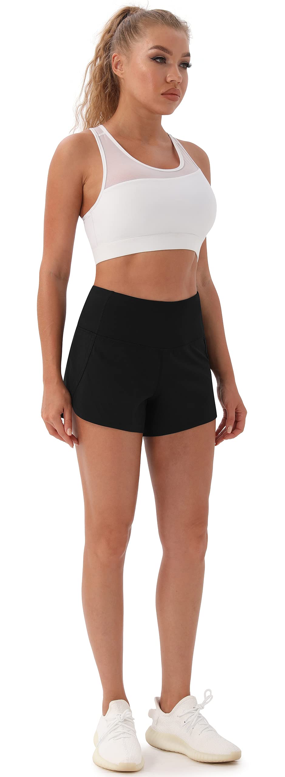 PERSIT Running Shorts for Women Athletic Shorts for Women High Waisted Quick Dry Workout Exercise with Pockets Black