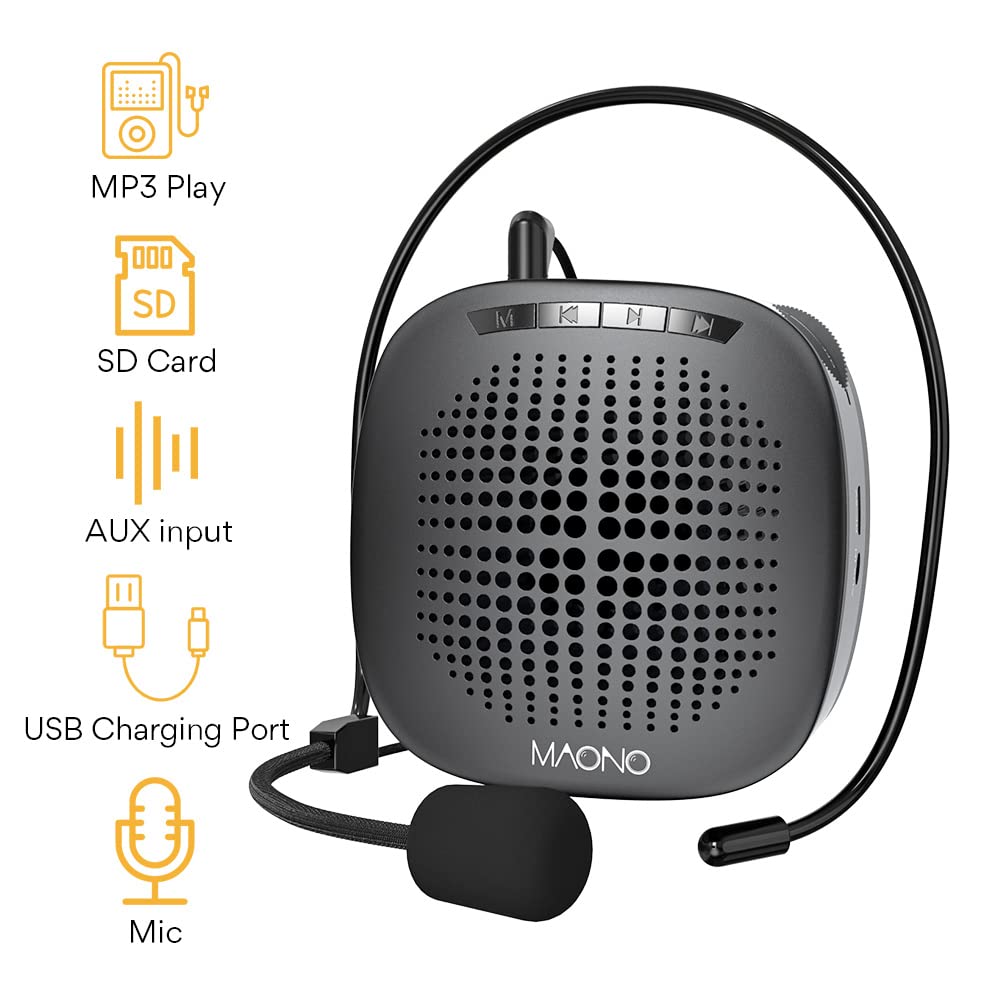 MAONO Voice Amplifier, Rechargeable Portable Mini Personal Speaker with Microphone Headset for Teachers, Coaches, Tour Guides, Market, Classroom, Meetings, Outdoors, C03