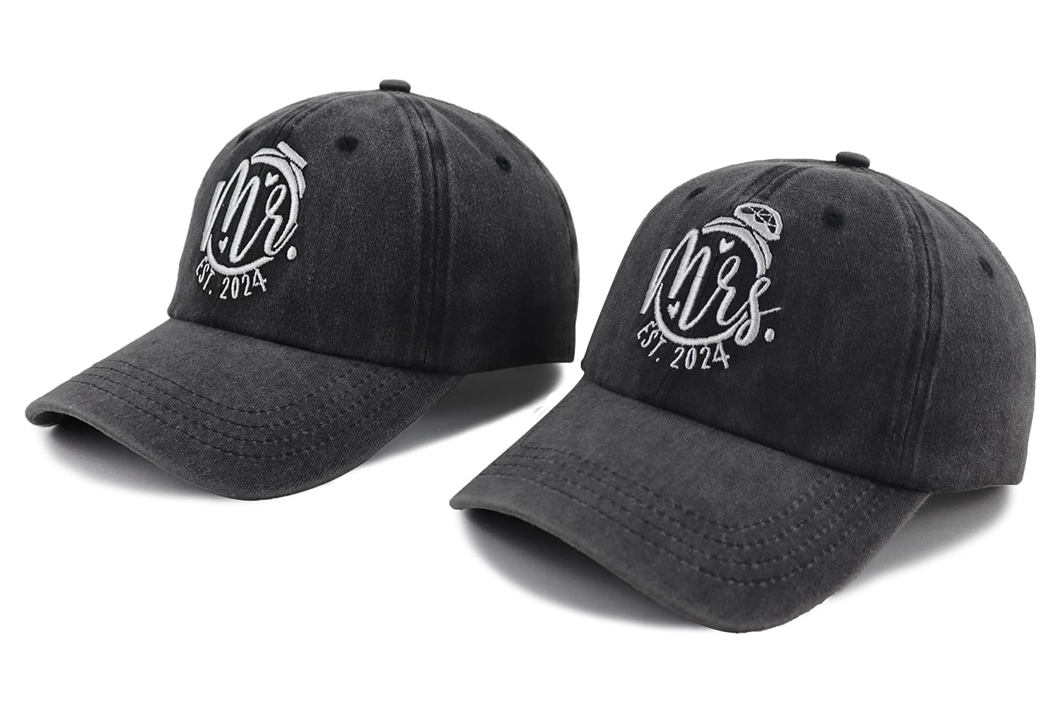 Wedding Gifts for Bride Groom, Mr and Mrs EST 2024 Hat, Funny Engagement for Couples Her Wifey Mr Mrs, Honeymoon Outfits Essentials Bride Baseball Cap for Bridal Gift Ideas Black
