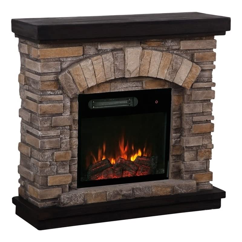 Liviland 36" Farmhouse Ceramic Magnesium Oxide Freestanding Electric Fireplace with 4 Flickering Flame Effect Settings, Remote and Touch Control, in Tan Finish