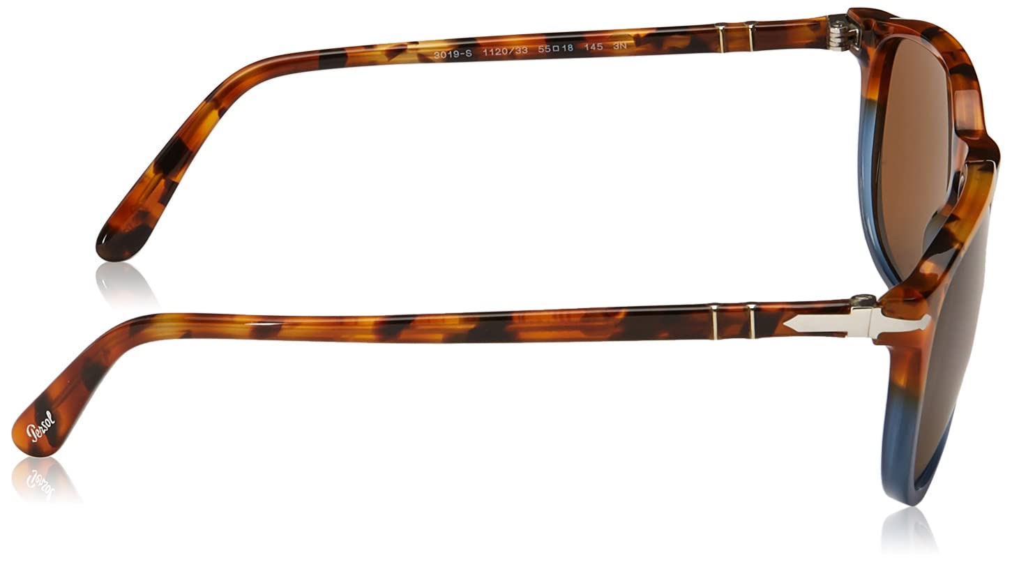 Persol PO3019S Square Sunglasses, Blue/Light Blue, 55 mm
