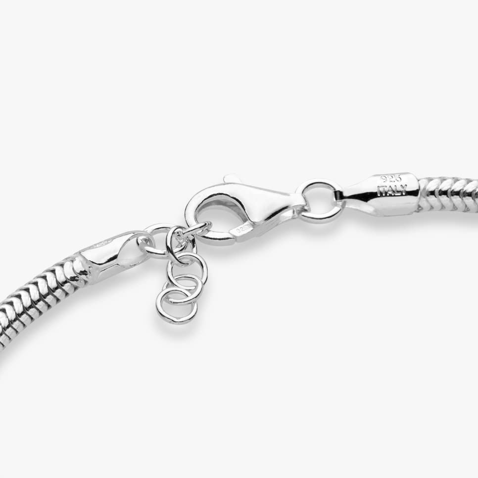 Miabella Solid 925 Sterling Silver Italian 3mm Snake Chain Bracelet for Women Men, Charm Bracelet, Made in Italy (Length 6.5 Inches (X-Small))