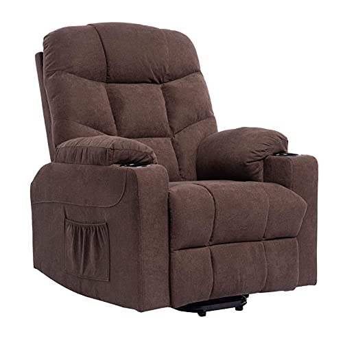 Living Room Power Lift Massage Recliner Chair for Elderly Heated Ergonomic Lounge Fabric Vibratory Massage Chair with Cup Holders/Heating/Remote Control