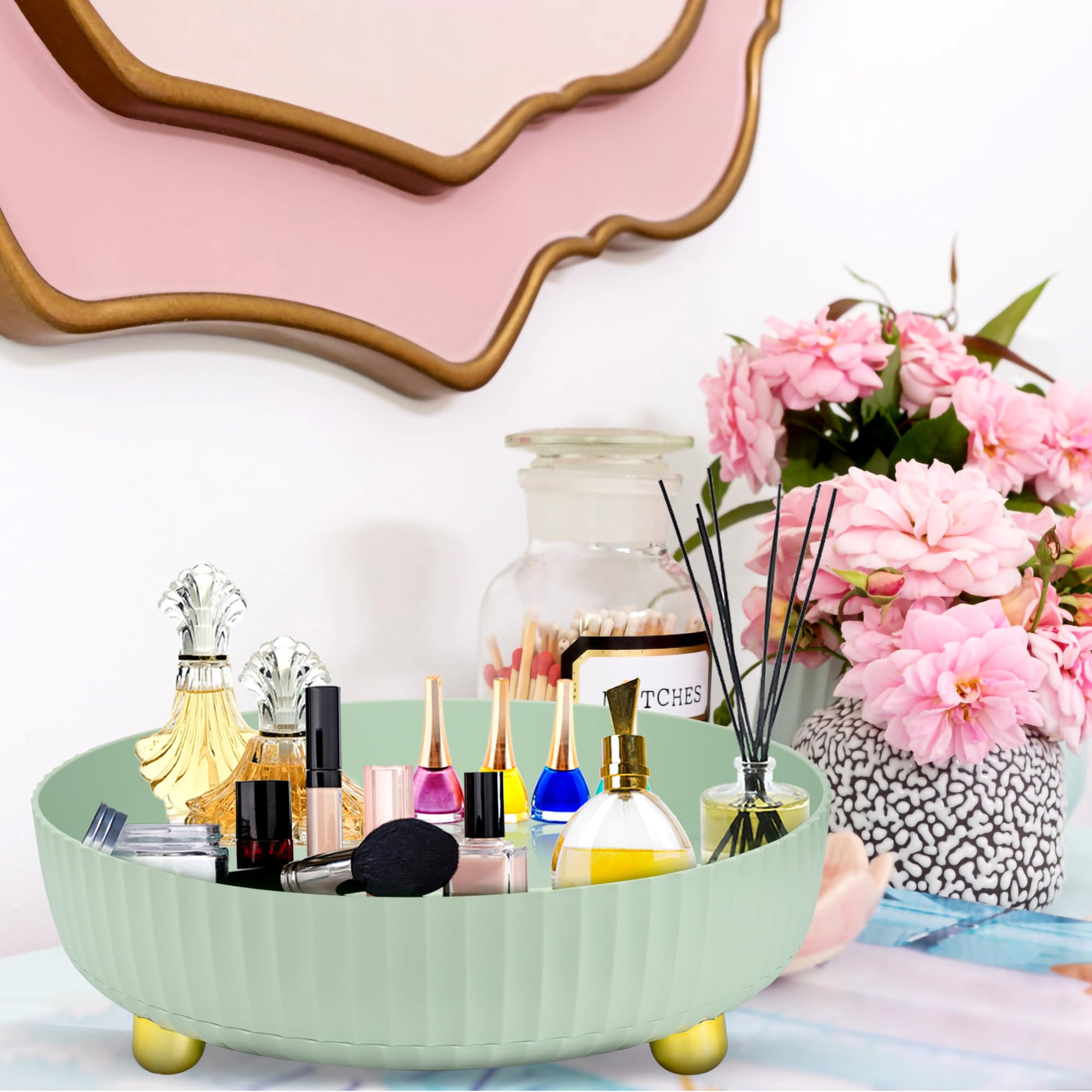 Nackiy Makeup Perfume Organizer Lazy Susan Rotating Makeup Organizer for Vanity, Bathroom Makeup Carousel Spinning Holder Rack, 360 Degree Perfume Organizer (Mint Green)