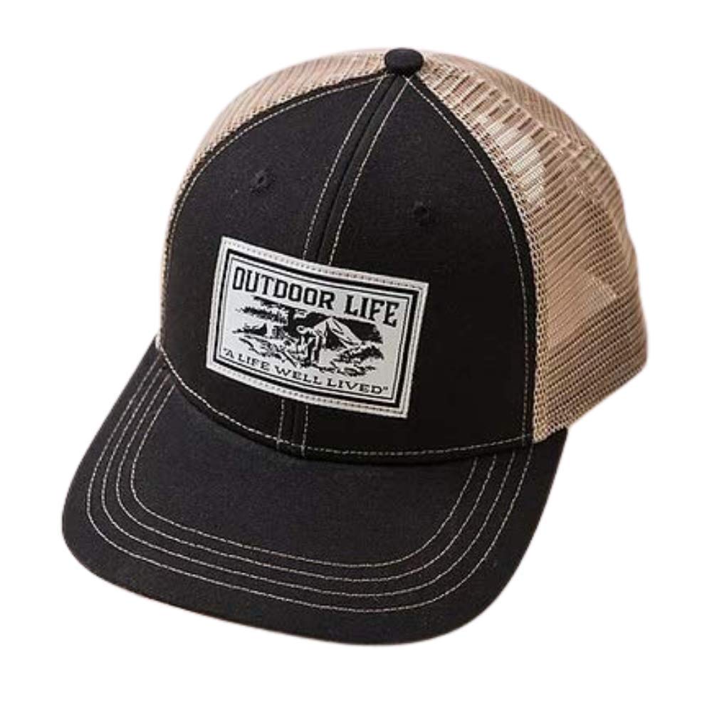 Outdoor Life Baseball Cap, A Life Well Lived Adjustable Trucker Hat for Men, One Size, Black
