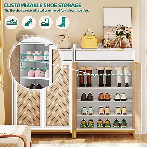 YITAHOME Shoe Cabinet Entryway with Doors, 5-Tier Shoe Storage Cabinet with Drawer, Large Capacity Wooden Shoes Rack Organizer for Entryway/Hallway/Closet & Living Room