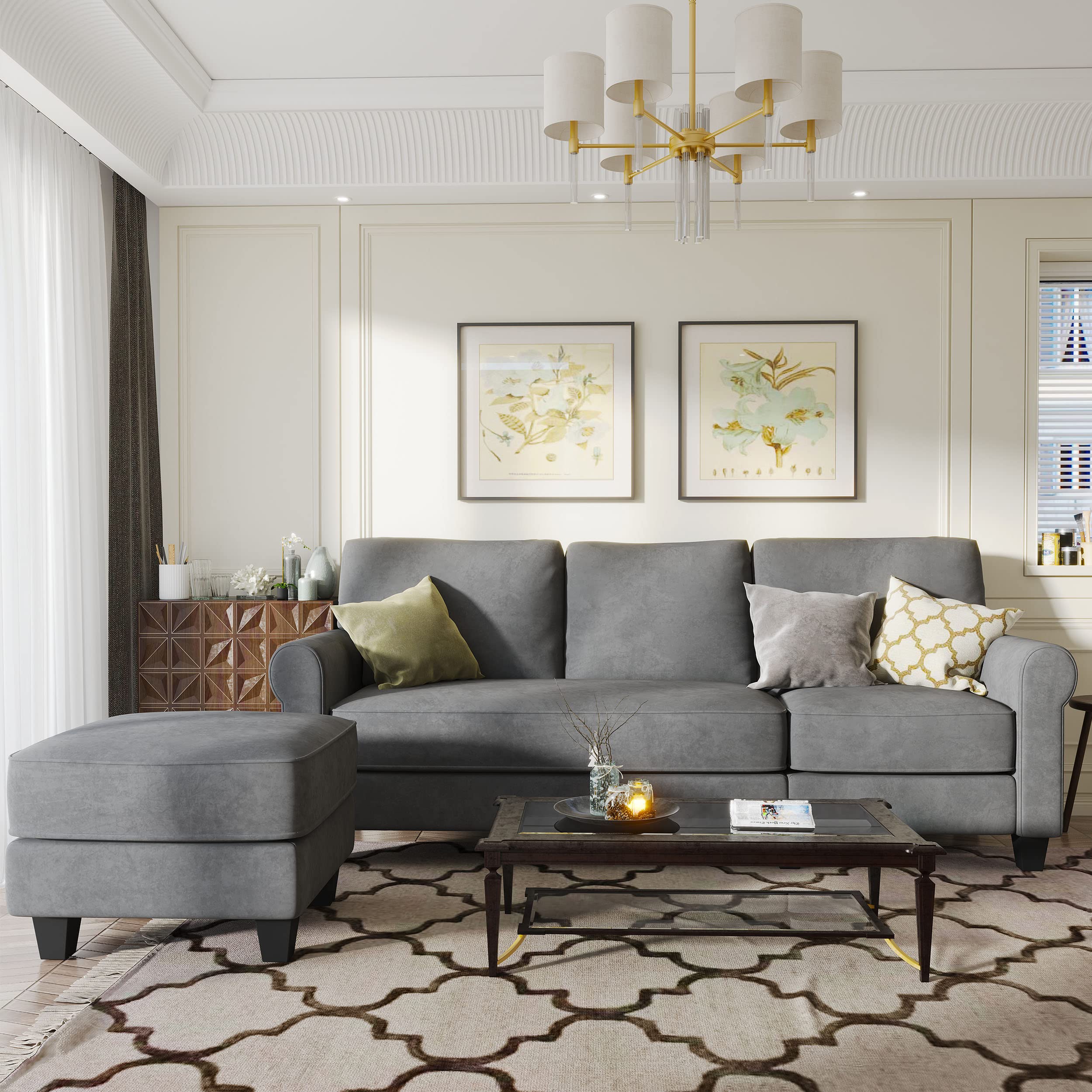 Nolany Reversible Sectional Sofa Couch L Shape Sofa Couch Convertible Sectional Couch for Small Apartment (Dusty Grey)
