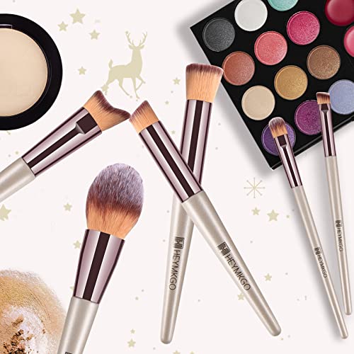 Makeup Brushes Set, HEYMKGO Portable Makeup Brush set professional Champagne Gold Premium Syntheti Foundation Brush Powder Concealers Eye Shadows Blush with Cosmetic Bag 10PCS Common Types
