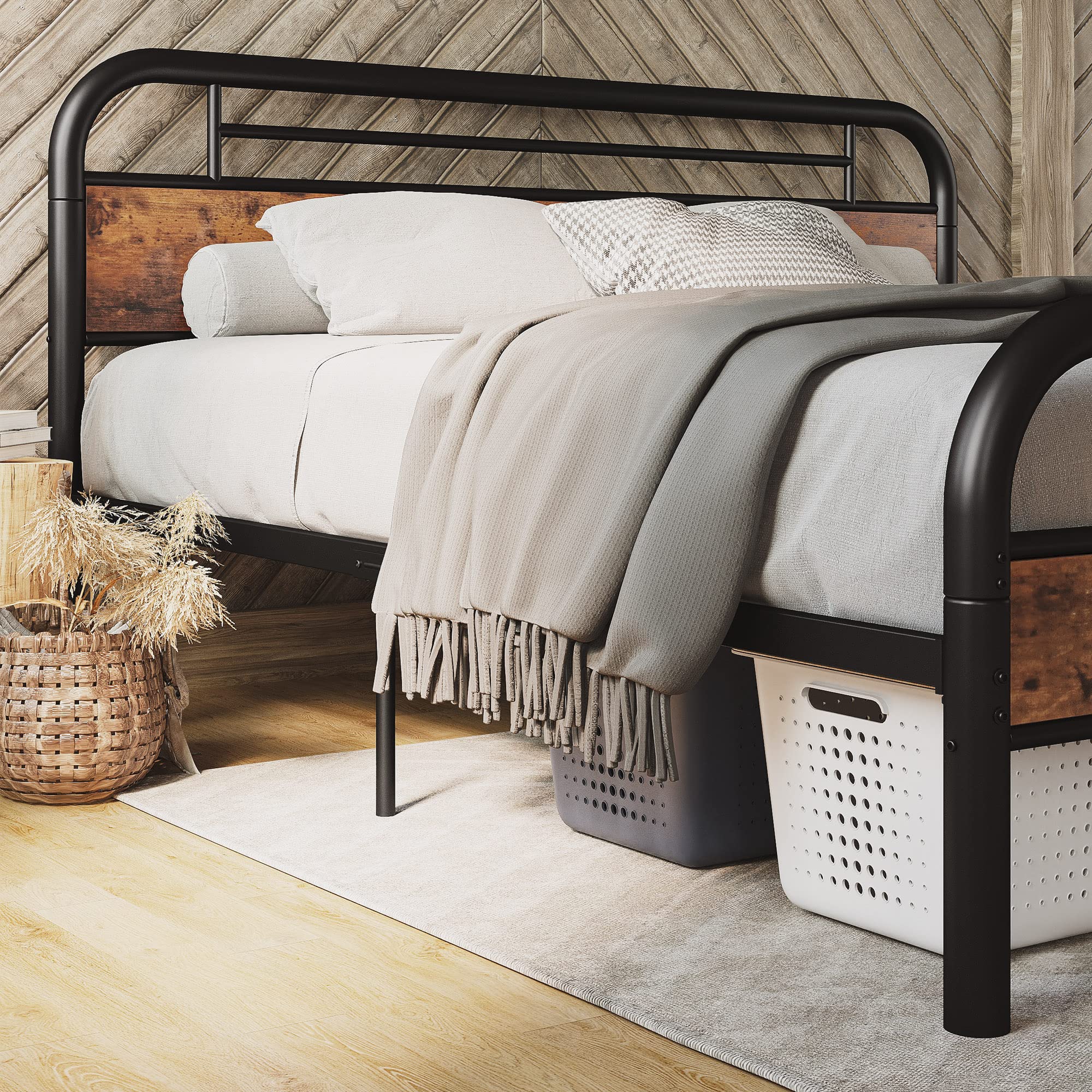 LIKIMIO King Bed Frame, Platform Bed Frame King with Headboard and Strong Support, Easy Assembly, Noise-Free, No Box Spring Needed