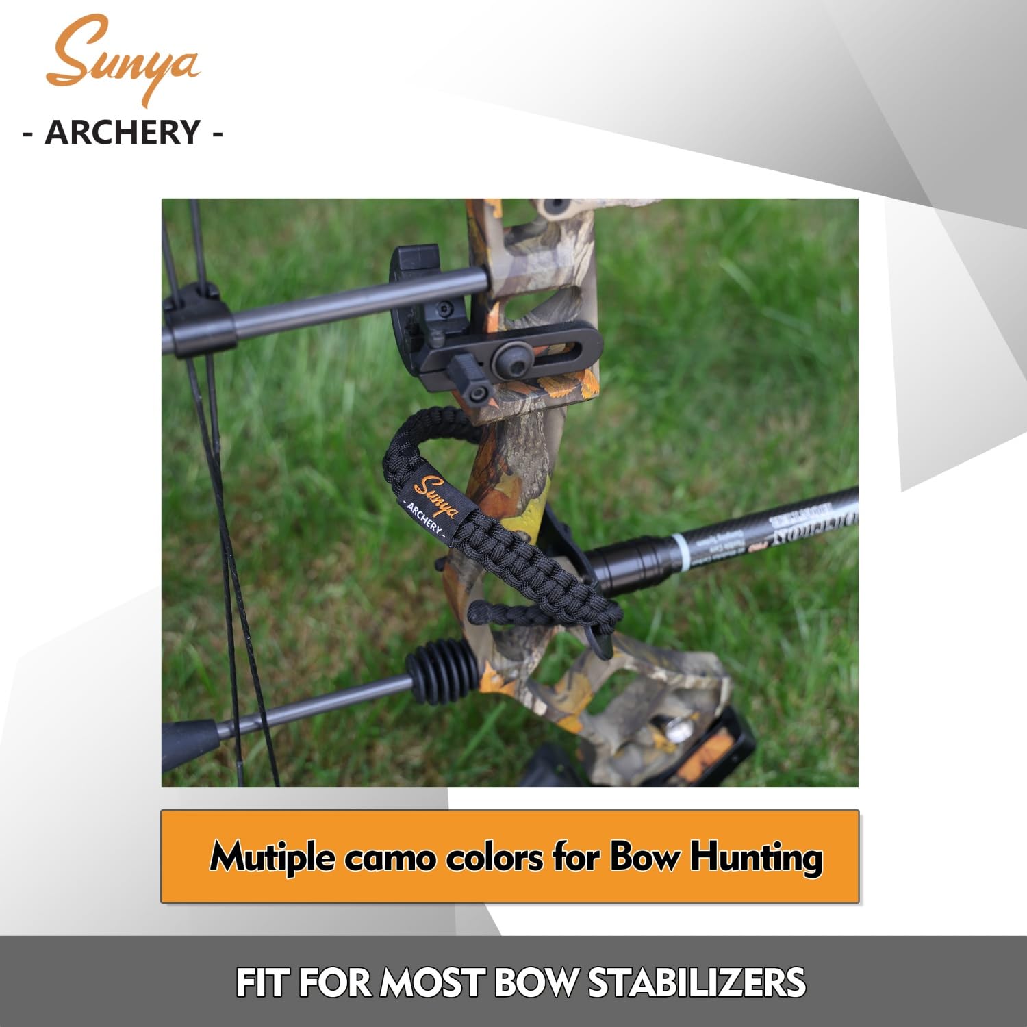SUNYA Archery Bow Wrist Sling, Paracord Strap Comfortable on Hand.Fit Bow Stabilizer. Full Grain Leather Yoke with Carbon Fiber Texture. (DS Dark Camo CB)