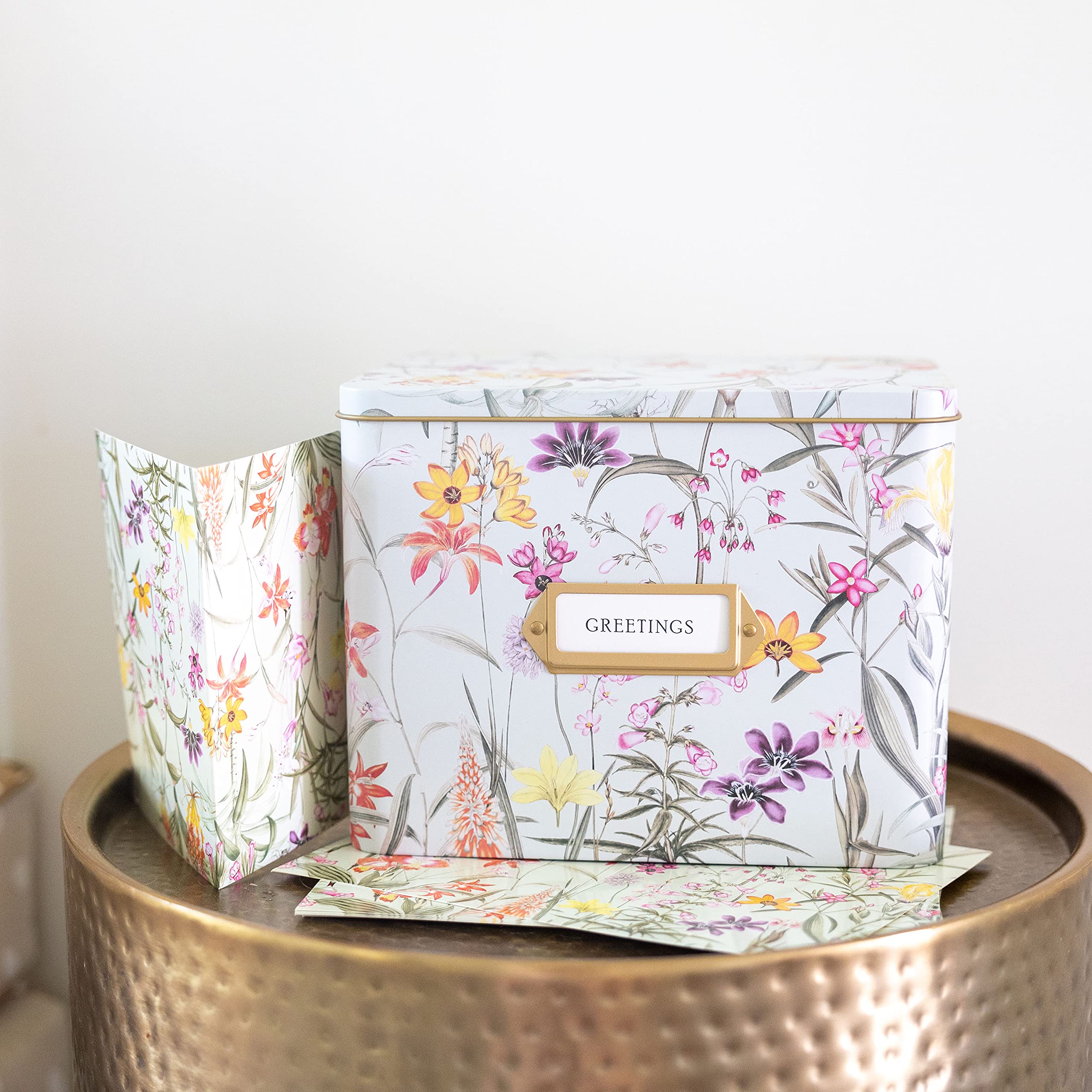 Vinca Blue Greeting Card Organizer and Storage Box with Dividers, Cards, and Envelopes | Greeting Card Keeper, Notecard Box, Birthday Card Organizer (Floral)
