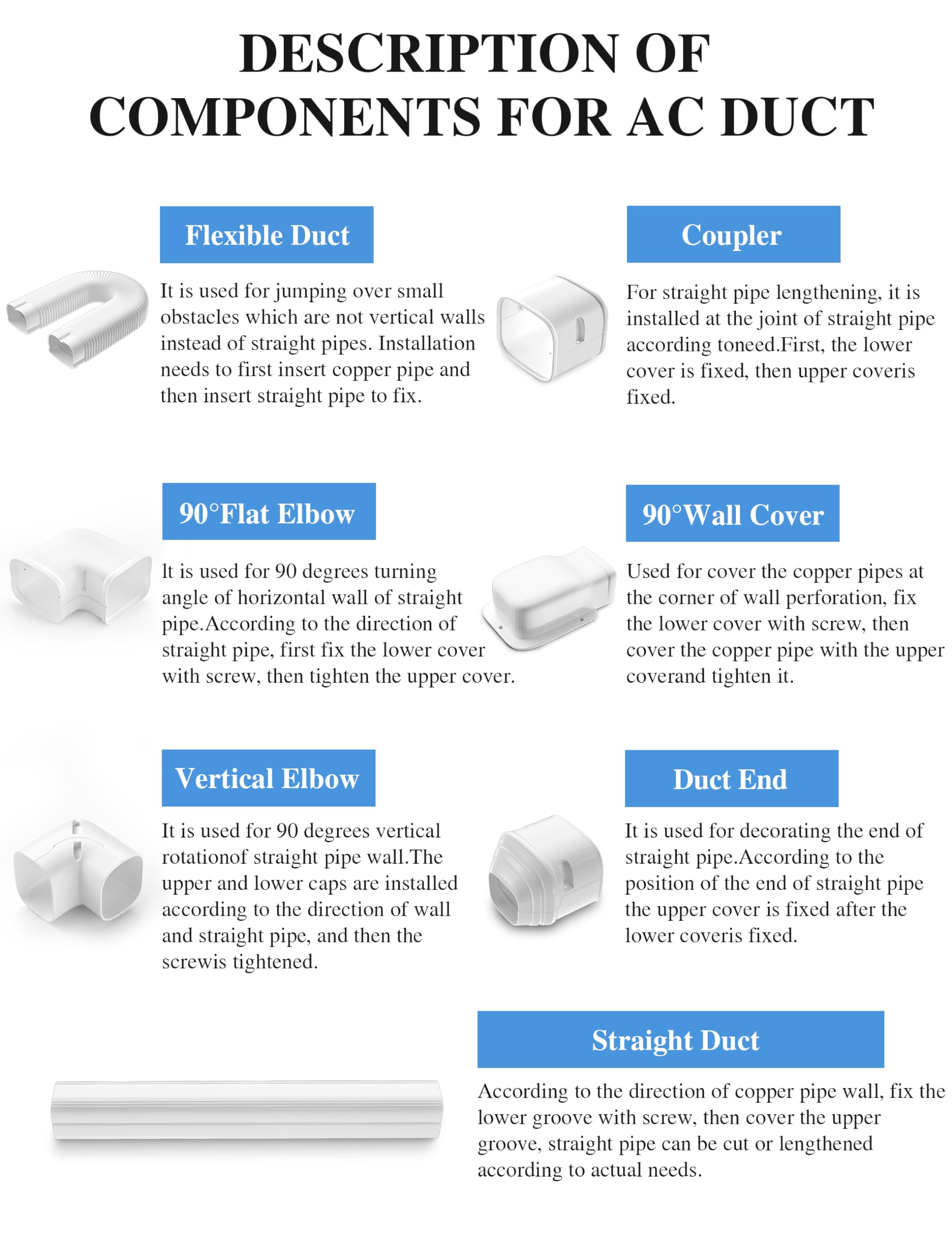 WEETALL 4'' 16 Ft Mini Split Line Set Cover with Flexible Pipe, Upgrade PP Heat-Resistant & Paintable, Central AC and Heat Pumps-Full Set, No Other Parts Needed