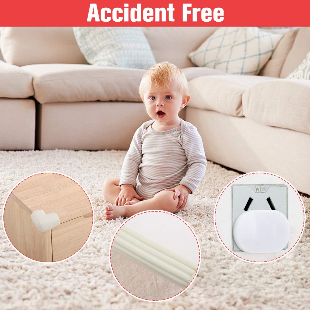 OUTCREATOR 25ft Furniture Edge and Corner Guards Baby Proofing Guard Extra Wide Edge Cushion Table Protectors,Non-Toxic,with Double Sided Adhesive Tape and 8pcs Two Hole Socket Safety Cover
