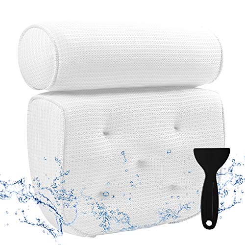 OMYSTYLE Bath Pillow for Tub, Bathtub Pillows with Soft 5D Air Mesh & 5 Large Suction Cups, Quick Dry Spa Bath Pillow for Neck, Head, Shoulder and Back Support - Soft, Non-Slip, Extra Thick