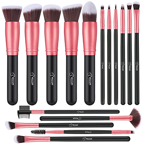 Makeup Brushes Makeup Brush Set - 16 Pcs BESTOPE PRO Premium Synthetic Foundation Concealers Eye Shadows Make Up Brush,Eyeliner Brushes(RoseGold)-Small