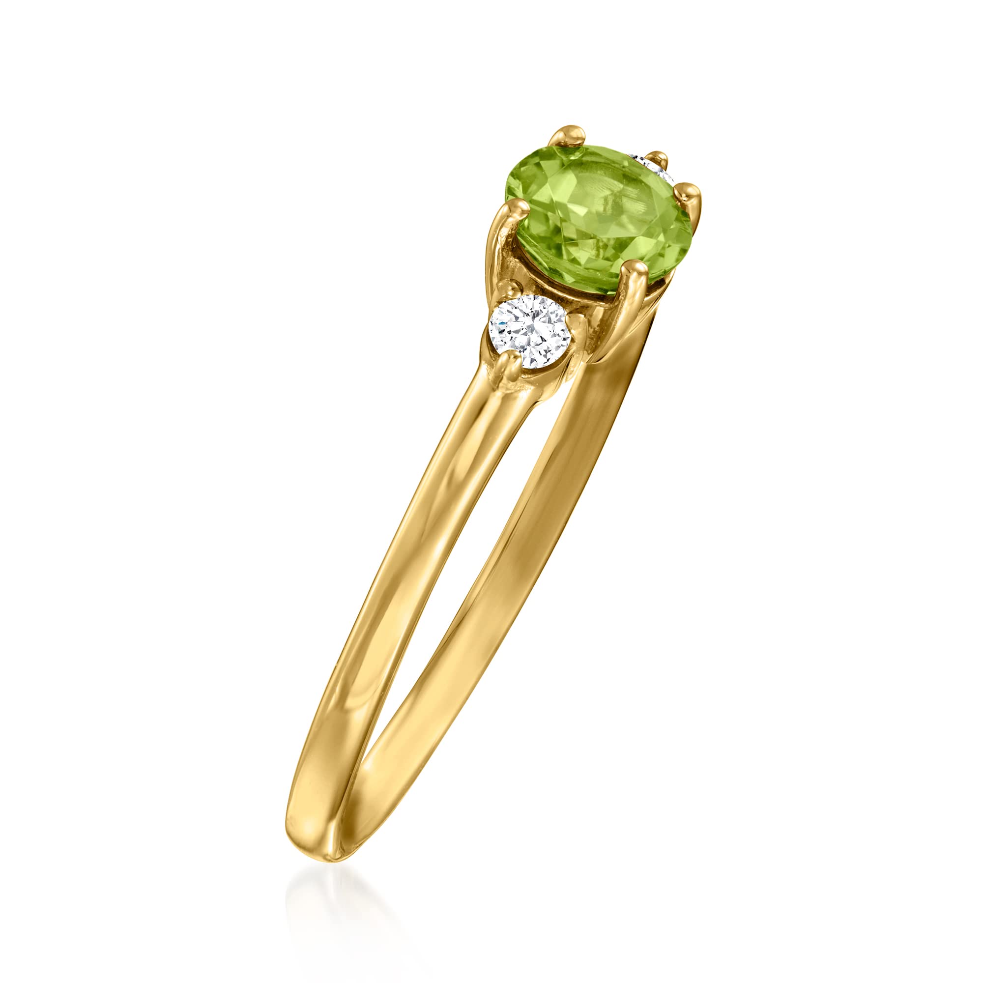 RS Pure by Ross-Simons 0.50 Carat Peridot and .10 ct. t.w. Diamond Ring in 14kt Yellow Gold. Size 8