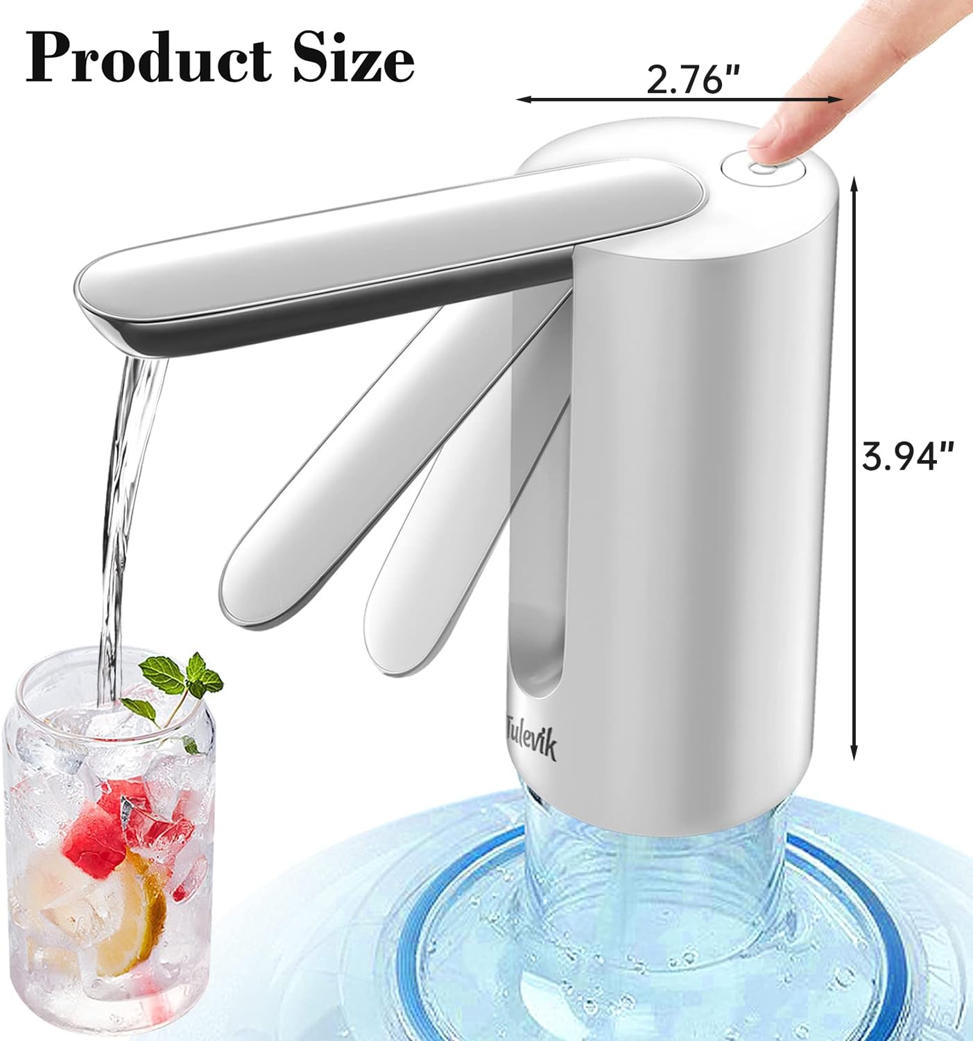 Tulevik Water Bottle Dispenser 5 Gallon, Foldable Water Pump, Automatic Water Pump Universal 2-5 Gallon Bottle, Portable Water Dispenser Pump for Camping Kitchen (White)