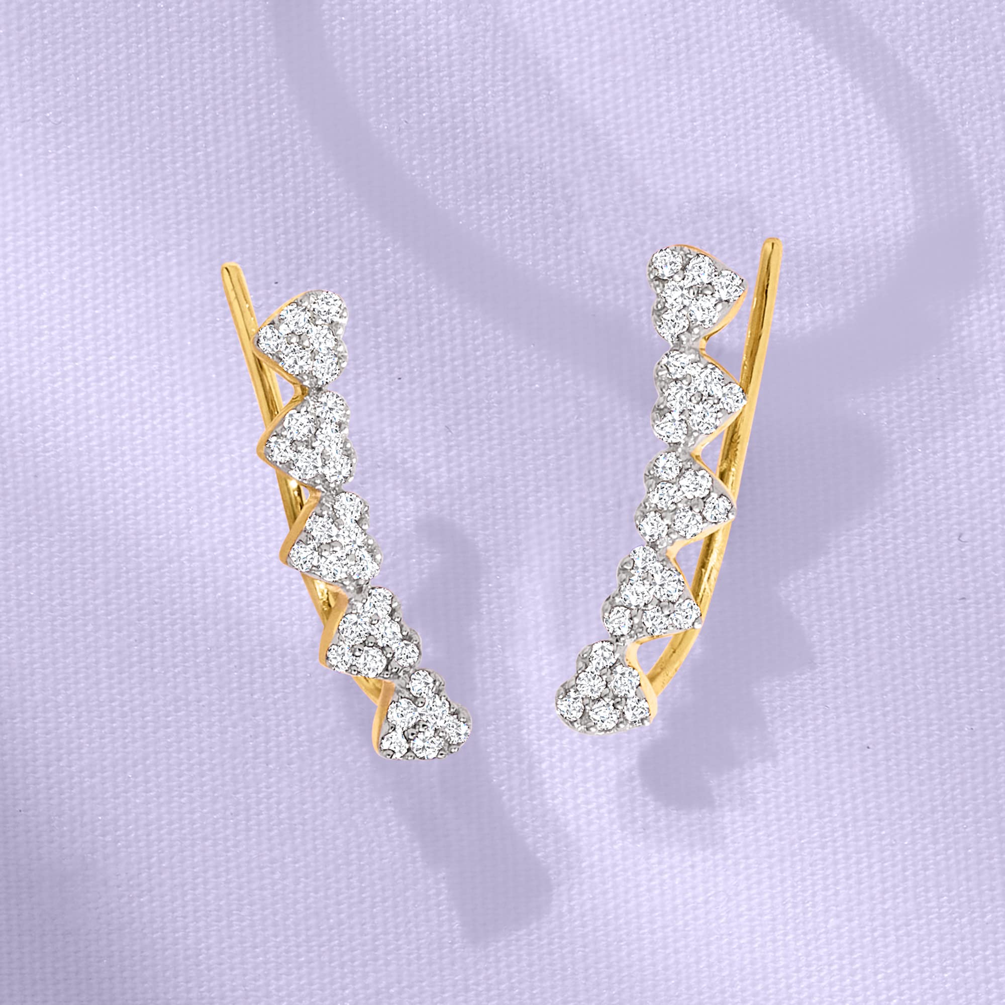 RS Pure by Ross-Simons 0.25 ct. t.w. Diamond Heart Ear Climbers in 14kt Yellow Gold