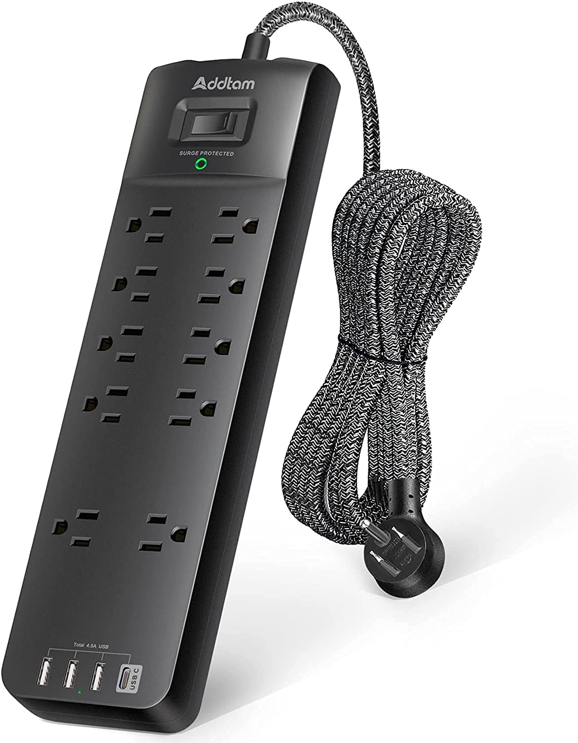 Power Strip - Surge Protector with 10 Outlets and USB C, 5 FT Extension Cord Flat Plug with Overload Surge Protection, 1875W/15A, Wall Mountable for Home, Office, Dorm Essential, (2700 Joules)