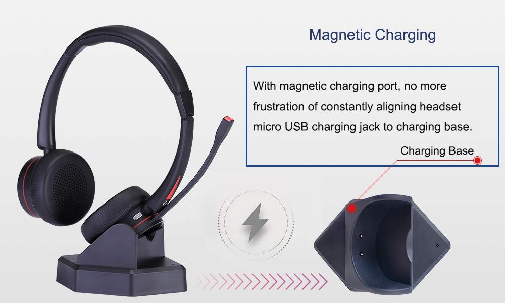 MAIRDI Wireless Headset with Noise Canceling Microphone for Office, Over The Head Truck Headset Wireless Headphone for Cell Phone